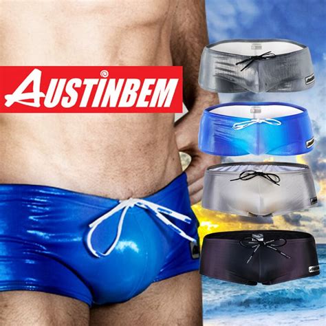 2018 남성 브랜드 AUSTINBEM 비치 반바지 수영 트렁크 남성 섹시한 수영복 남성 솔리드 플래시 수영 복서 남성 수영복