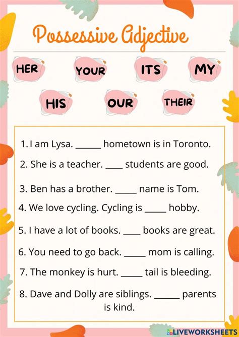 Possessive Adjective Online Practice Possessive Adjectives