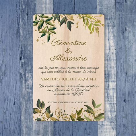 Faire part mariage boheme champetre original Impression sur bois français