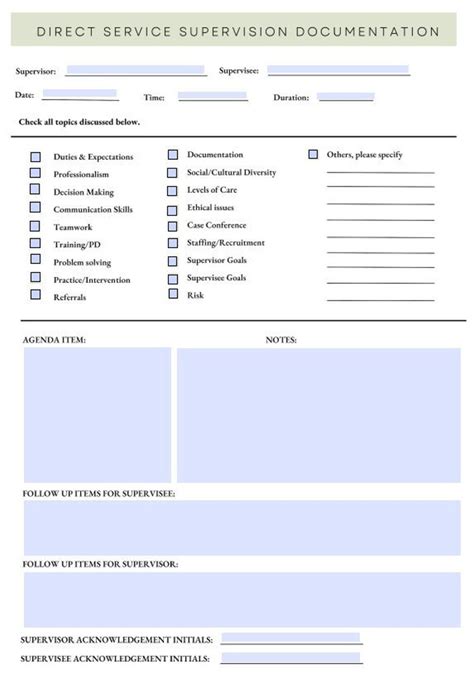 Direct Service Clinical Supervision Note Template Etsy Australia