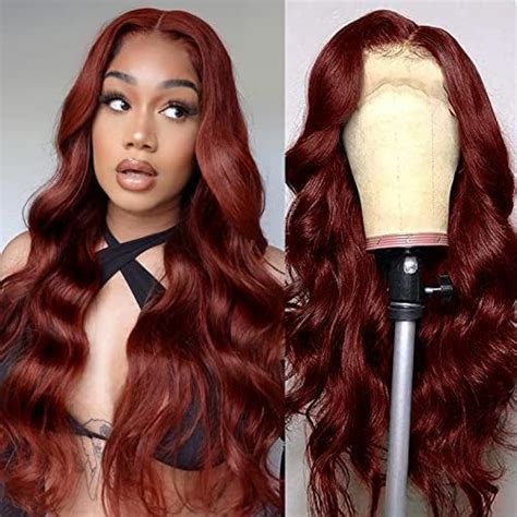 Amazon Lace Front Wig Reddish Brown Human Hair Wigs Body Wave