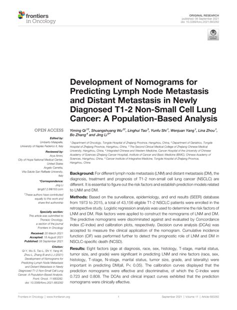 pdf development of nomograms for predicting lymph node metastasis and distant metastasis in