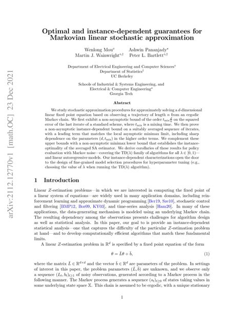 optimal and instance dependent guarantees for markovian linear stochastic approximation deepai