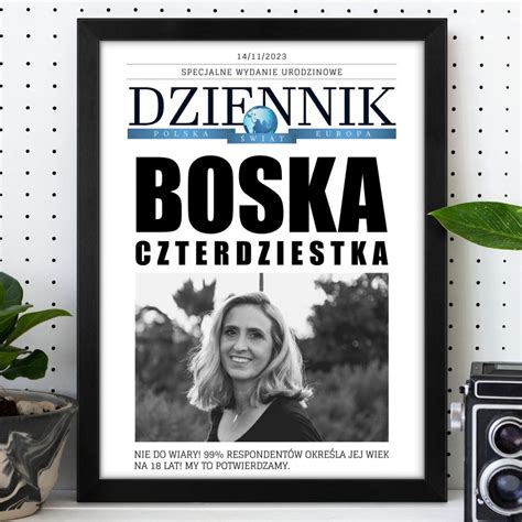 Plakat personalizowany ze zdjęciem Dziennik z nadrukiem dla niej na 40