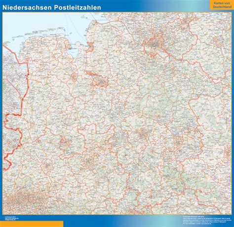 Niedersachsen Zip Codes Wall Map Laminated Wall Maps Of The World