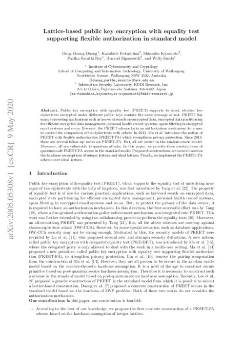 pdf lattice based public key encryption with equality test in standard model revisited
