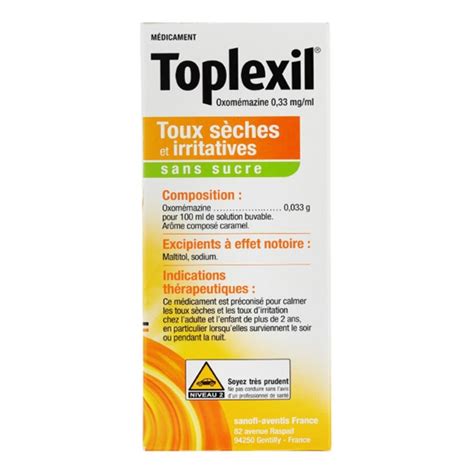 Toplexil sirop pour la toux sèche sans sucre Medicament Antitussif