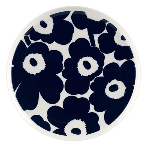 Marimekko Oiva Unikko Plate 25 Cm White Dark Blue Pre Used
