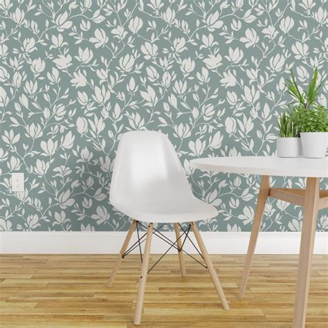 Pre Pasted Wallpaper 2FT Wide Modern Floral Large Scale Sage Green