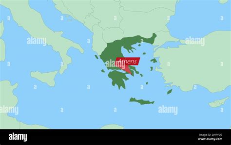 Map Of Greece With Pin Of Country Capital Greece Map With Neighboring