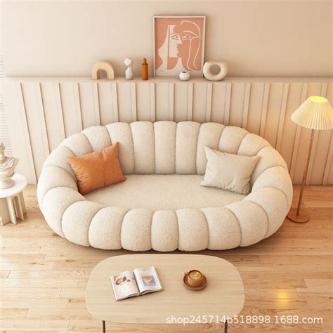 Pumpkin Sofa Small Apartment Tatami Cute Lambswool Single Double Three Person Fabric Cream Color