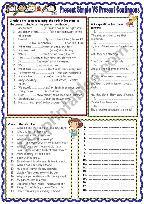 Present Simple Vs Present Continuous Esl Worksheet By Socks E2F