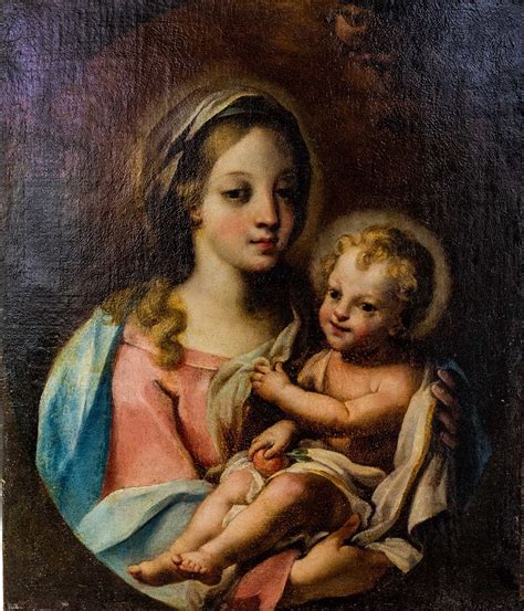Madonna con bambino Olio su tela metà 700 Beggi Antichità