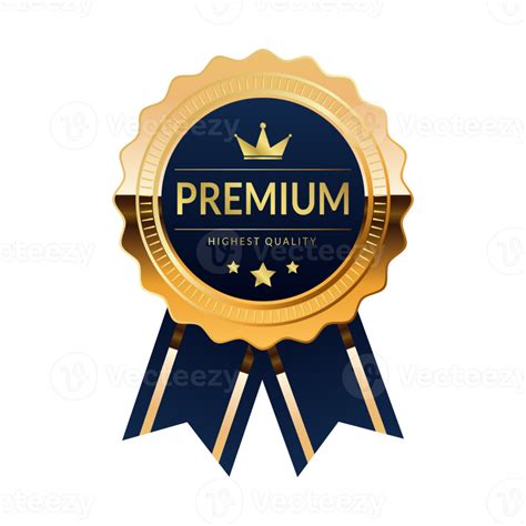 Premium Quality Badge With Blue And Gold Color Png
