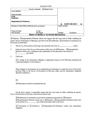 Fillable Online Motion To Modify Or Terminate Maintenance Under C R S