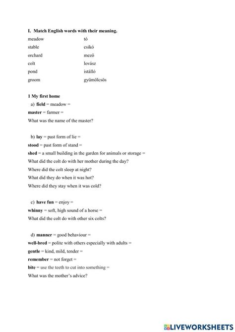 Black Beauty Progress Test Lesson Plans Worksheets Worksheets Library