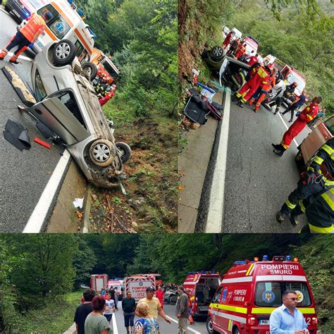 Accident cu 8 victime pe Defileul Jiului O mașină s a răsturnat FOTO