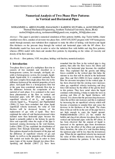 pdf numerical analysis of two phase flow patterns in vertical and horizontal pipes mohammed