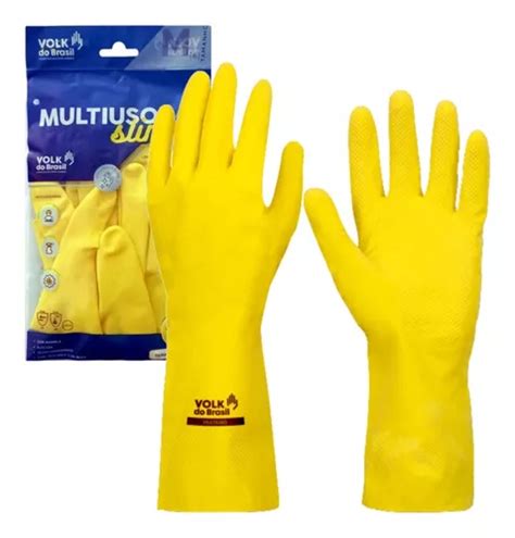 Luva De Borracha Limpeza Multiuso Látex Amarela Forro Volk MercadoLivre