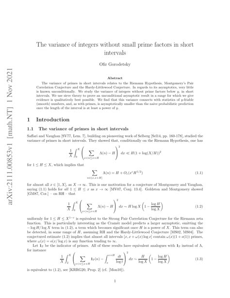 pdf the variance of integers without small prime factors in short intervals