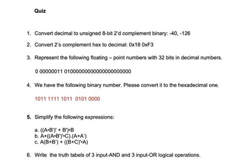 solved 1 convert decimal to unsigned 8 bit 2 d complement