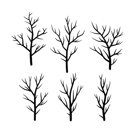 Black Silhouette Of Branch And Tree Set Of Simple Abstract Natural