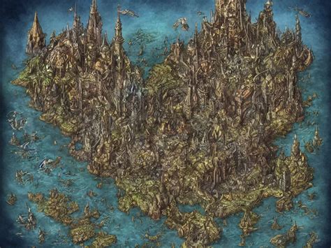 An Isometric Disney Dark Fantasy Map Of A Continent Stable Diffusion