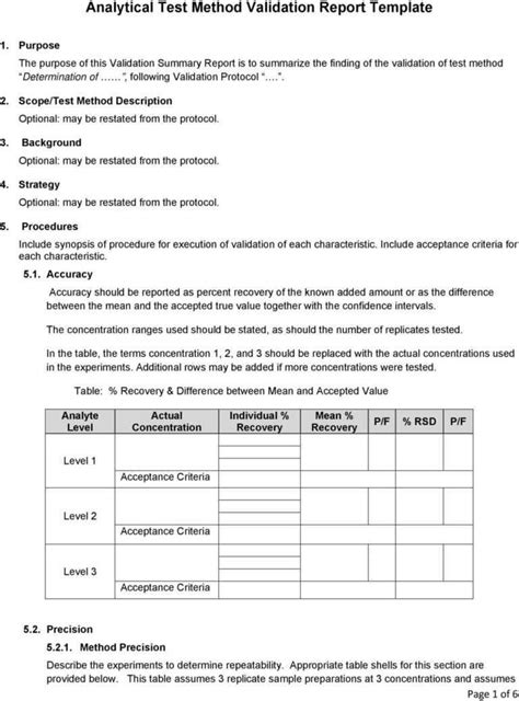 analytical test method validation report template pdf for analytical report template