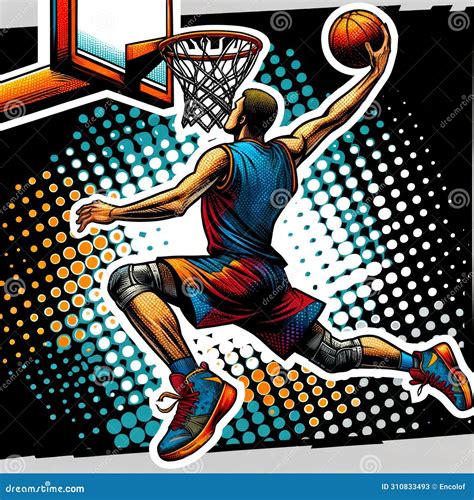 Pop Art Slam Dunk Dynamic Basketball Action Stock Illustration