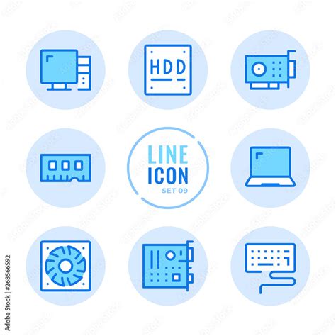 Computer Hardware Vector Line Icons Set Computer Parts Motherboard