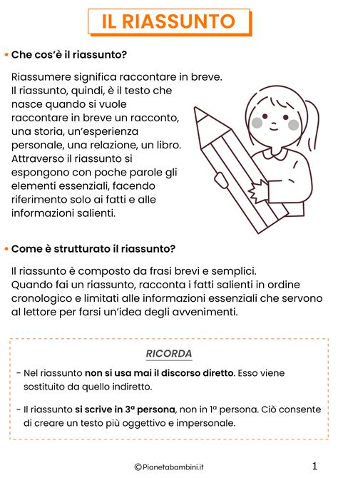 Il Riassunto Schede Didattiche Per La Scuola Primaria PianetaBambini It