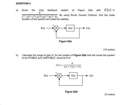 solved question 2 a given the unity feedback system of