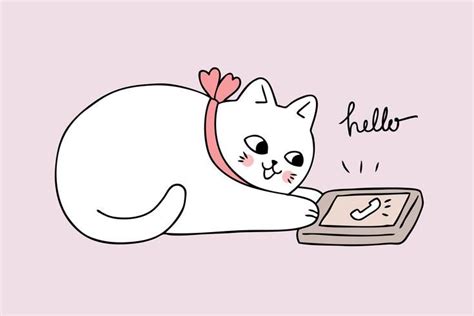 Dibujos animados lindo gato hablando por teléfono móvil en 2022