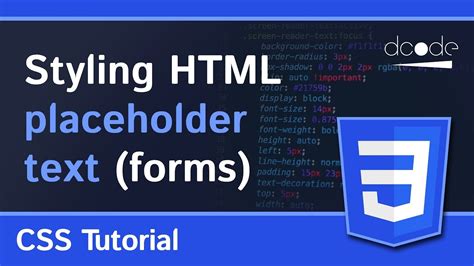 CSS Tutorial Placeholder Pseudo Element HTML Form Styling YouTube