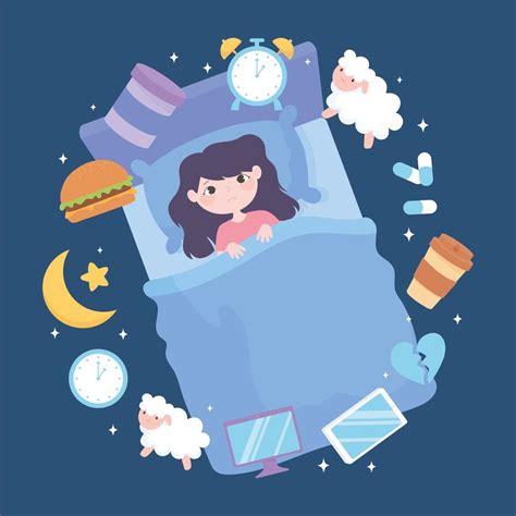 insomnio trastorno del sueño de niña 1392014 Vector en Vecteezy