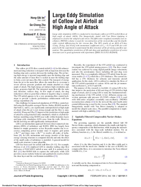 pdf large eddy simulation of coflow jet airfoil at high angle of attack hongsik im and