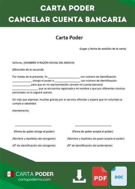 ᐅ Carta Poder para Cancelar Cuenta Bancaria 2024