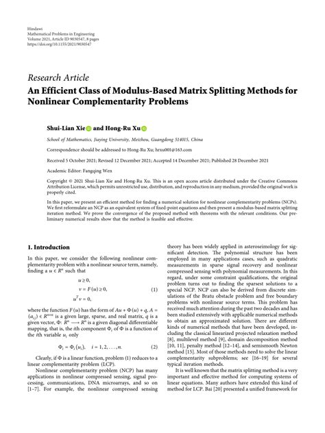 pdf an efficient class of modulus based matrix splitting methods for nonlinear complementarity