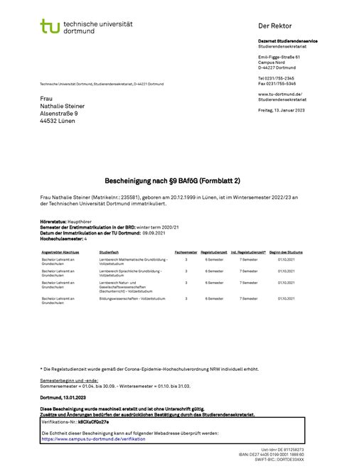 Bescheinigung nach 9 BAfö G Bescheinigung nach 9 BAföG Formblatt