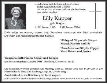 Traueranzeigen von Lilly Küpper WirTrauern
