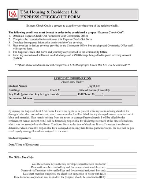 Fillable Online Southalabama USA Housing Residence Life EXPRESS