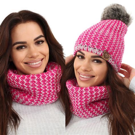 KOMPLET DAMSKI CZAPKA BEANIE KOMIN GOLF TUBA DUŻY ZESTAW RÓŻOWY JASNY