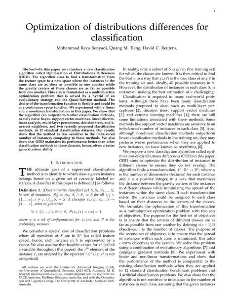 pdf optimization of distributions differences for classification