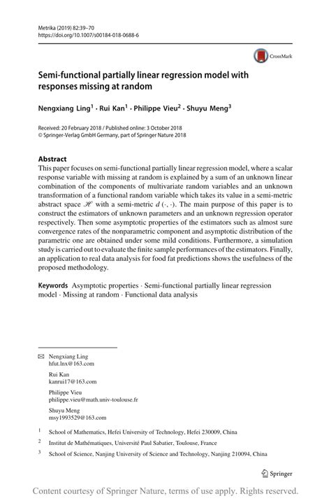 semi functional partially linear regression model with responses missing at random request pdf