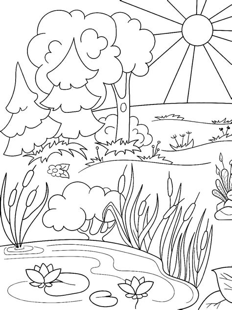 100 Dibujos de Naturaleza para colorear Paisaje Montañas Mar