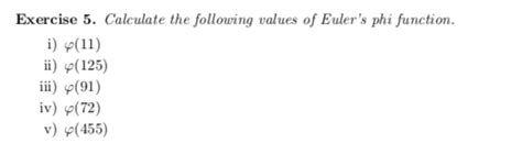 solved exercise 5 calculate the following values of euler s