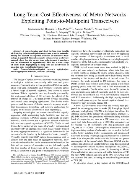 pdf long term cost effectiveness of metro networks exploiting point to multipoint transceivers