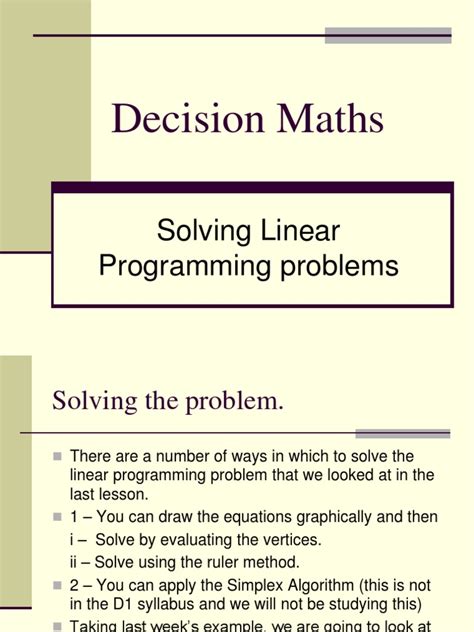 d1 l9 solving linear programming problems linear programming analysis