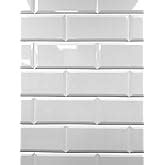 3x6 White Glossy Finish Beveled Ceramic Subway Tile Shower Walls