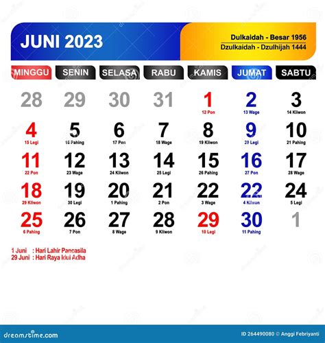 Kalender Bulan Juni 2023 Lengkap Dengan Hari Libur Photo Stock